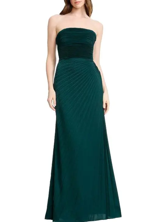 Dress The Population Kinley Accordion Pleat Strapless Gown - Pine