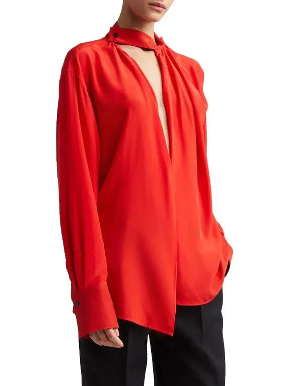 Victoria Beckham Drape Detail Silk Shirt - Cardinal Red