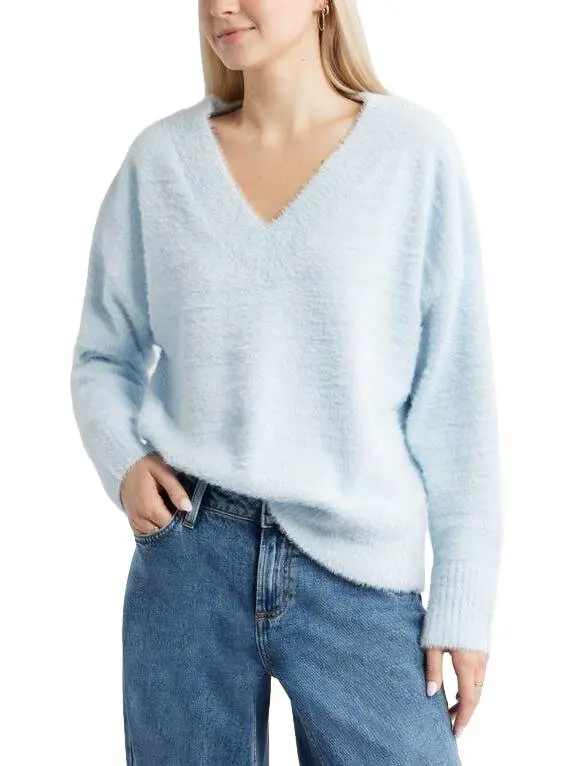 Bp. Eyelash-knit V-neck Sweater - Blue Skyride