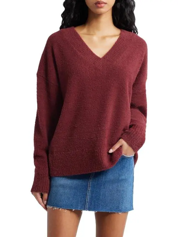Bp. Eyelash-knit V-neck Sweater - Burgundy Tannin