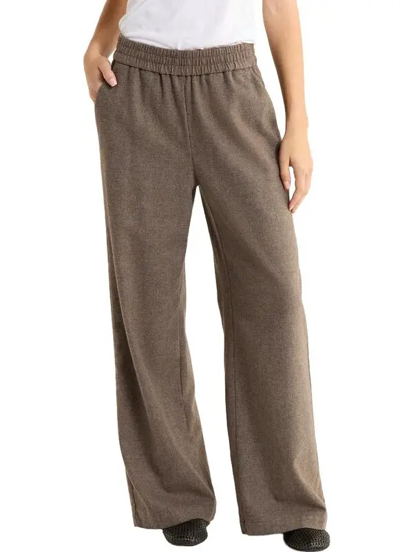 Marine Layer Allison Houndstooth Pull-on Wide Leg Moleskin Pants - Brown Houndstooth