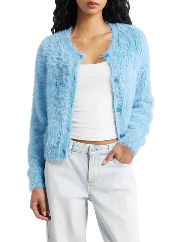 Bp. Sparkle Fuzzy Cardigan - Blue- Silver