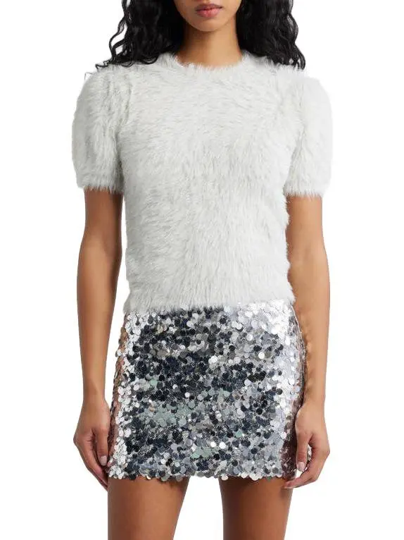 Bp. Metallic Fuzzy Sweater - Ivory- Silver