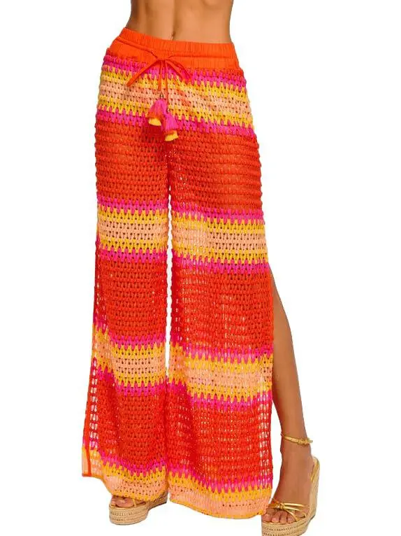 Ramy Brook Larsa Open Stitch Cover-up Pants - Vivid Orange Crochet