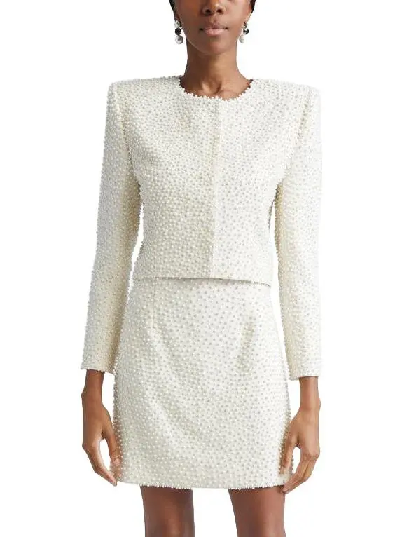 Carolina Herrera Faux Pearl Embellished Crop Jacket - Ivory
