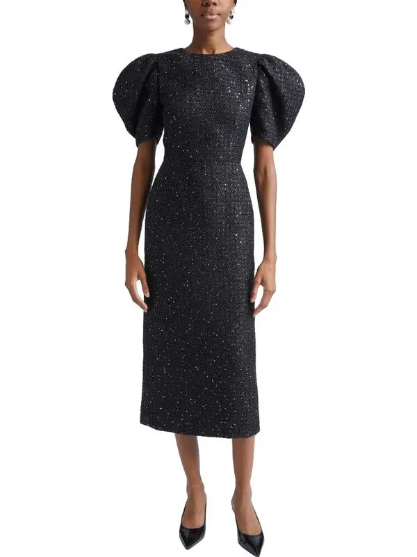 Carolina Herrera Puff Sleeve Metallic Tweed Sheath Dress - Black