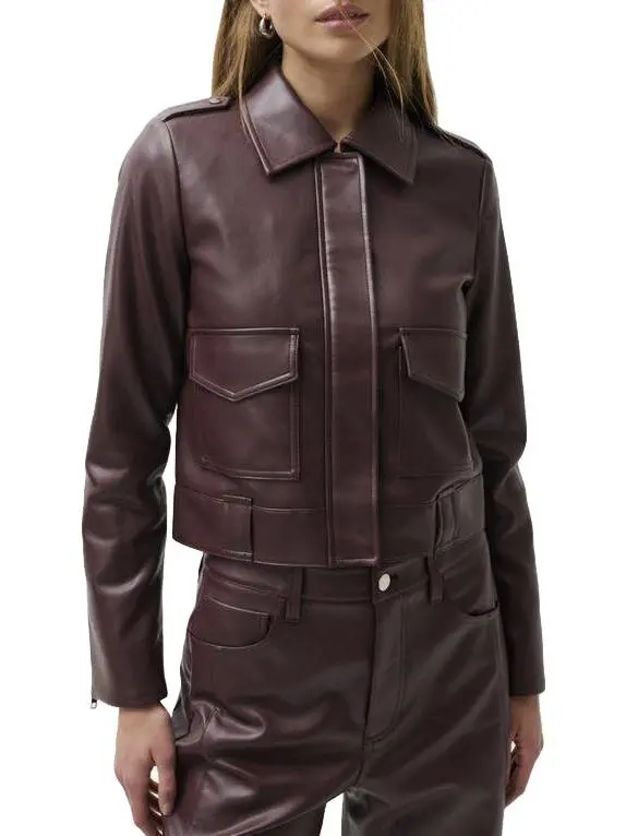 PISTOLA Faux Leather Crop Jacket - Cabernet
