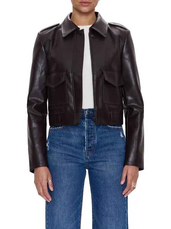 PISTOLA Faux Leather Crop Jacket - French Roast