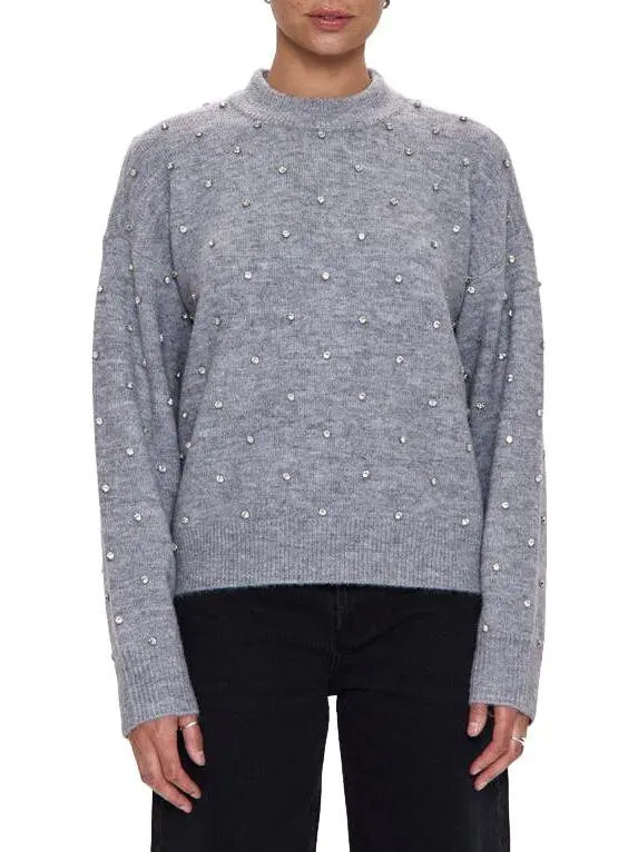 PISTOLA Aura Rhinestone Crewneck Sweater - Charcoal Diamonte