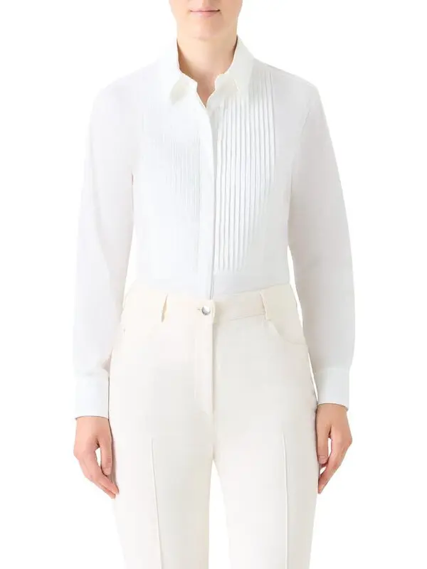 Akris Pleated Bib Stretch Poplin Shirt - White