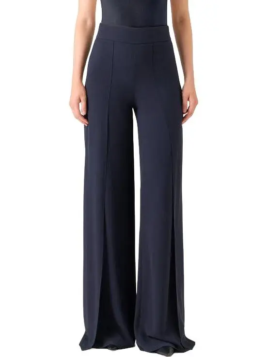Akris Fellia Slit Wide-leg Silk Pants - Navy