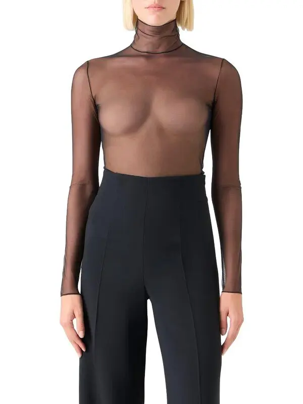 Akris Mock Neck Sheer Tulle Top - Black