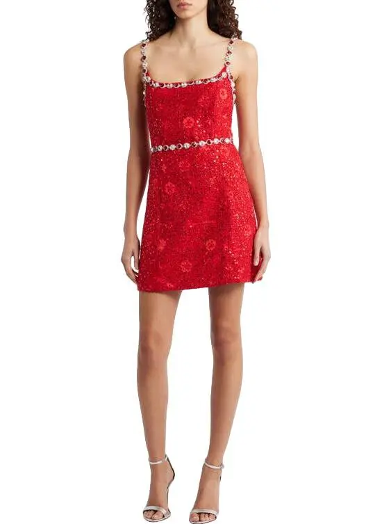 ELLIATT Adeline Embellished Sequin Tweed Mini Dress - Red