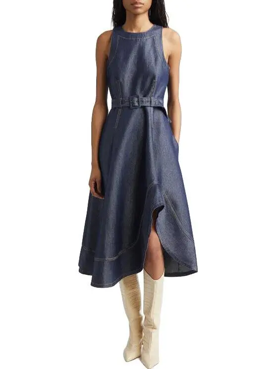 Cinq À Sept Zelda Sleeveless Belted Denim Dress - Minuit