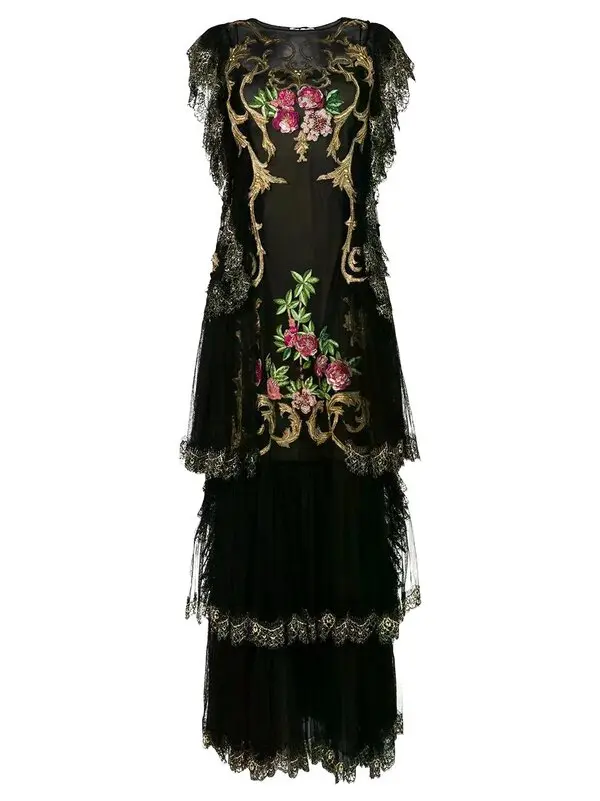 Alberta Ferretti Embroidered Evening Gown - Black