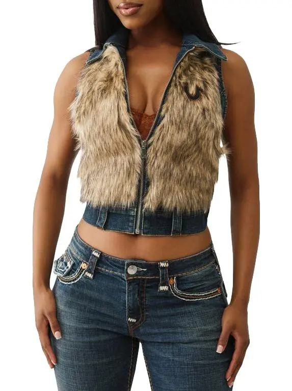 True Religion Faux Fur And Denim Vest - True Bond