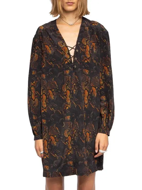 Zadig&Voltaire Ramela Snakeskin Print Silk Mini Dress - Black