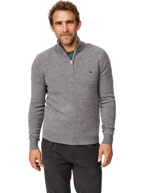 AUBIN Pepper Lambswool Zip Neck Sweater - Mid Grey