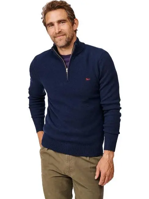 AUBIN Pepper Lambswool Zip Neck Sweater - Navy