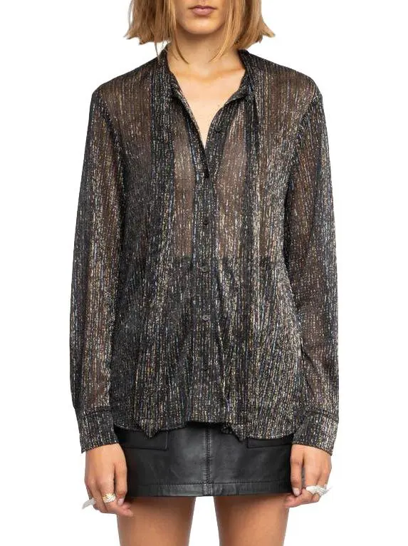 Zadig&Voltaire Tulba Shimmer Tie-neck Shirt - Black