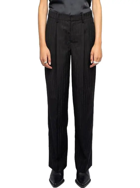 Zadig&Voltaire Crystal Stripe Straight Leg Pants - Black