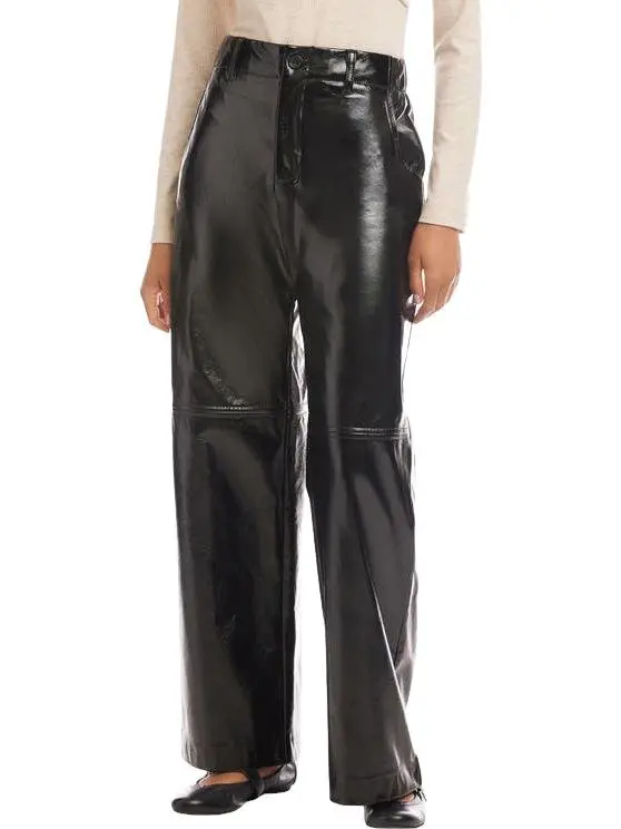 Fifteen Twenty Lara Faux Leather Wide Leg Pants - Black