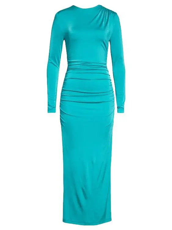 Carolina Herrera Ruched Long Sleeve Stretch Jersey Dress - Turquoise