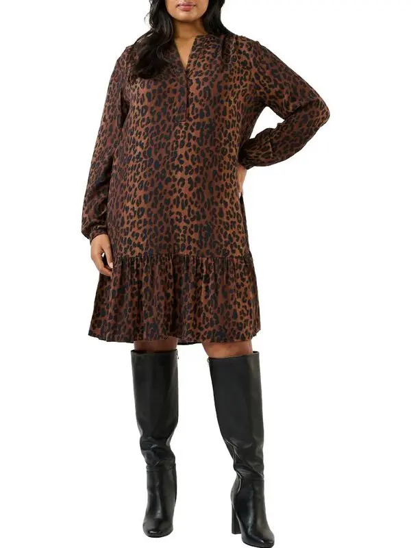 ESTELLE Leona Leopard Print Long Sleeve Dress - Choc/navy