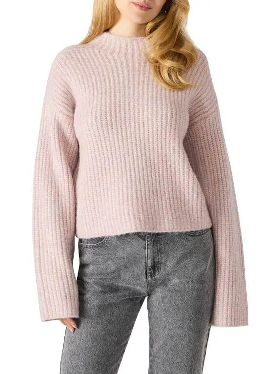 Steve Madden Klara Ribbed Mock Neck Sweater - Multi Pink