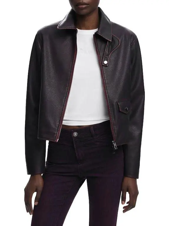 Desigual Faux Leather Moto Jacket - Dark Purple