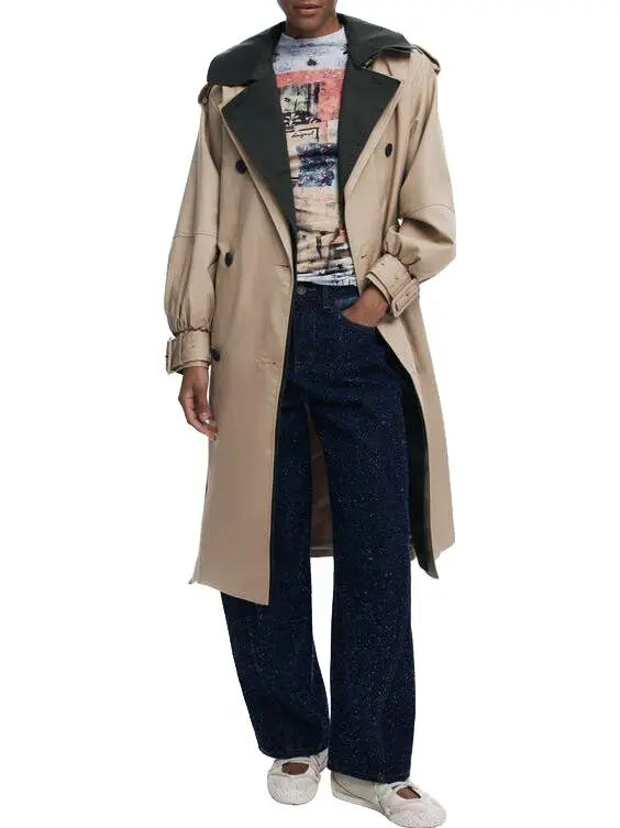 Desigual Double-lapel Cotton-lyocell Trench Coat - Beige