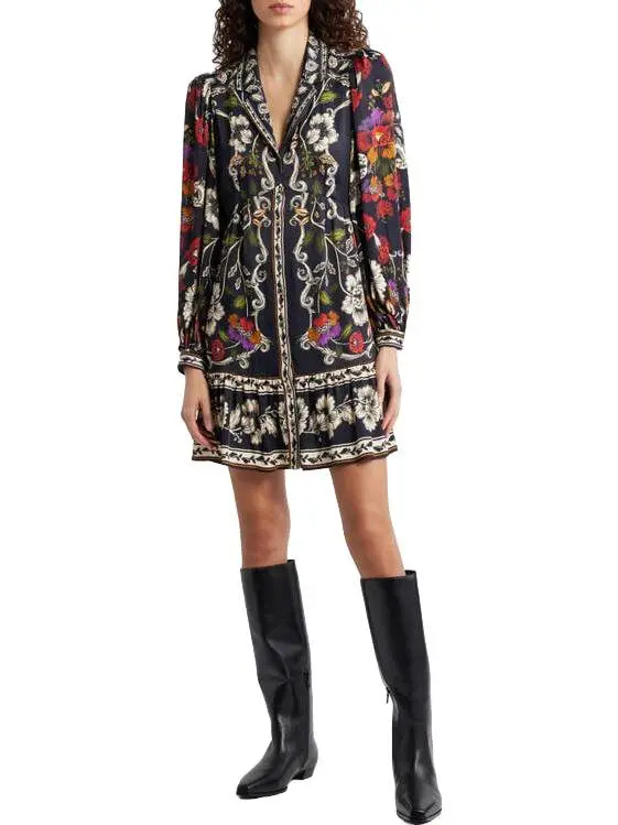 Farm Rio Floral Print Mini Dress - Black