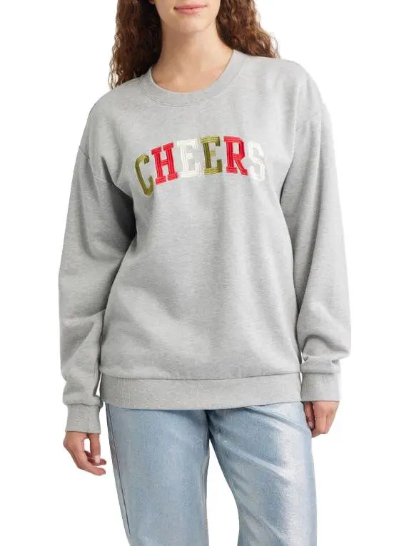 GOLDEN HOUR Oversize Embroidered Cotton Blend Sweatshirt - Heather Grey