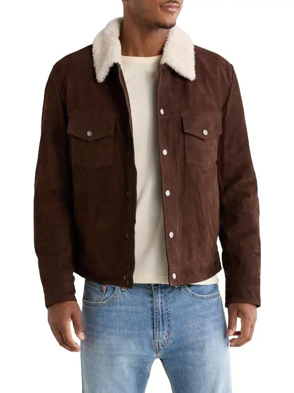 BOSS X Beckham Mordy Suede & Genuine Shearling Jacket - Open Brown