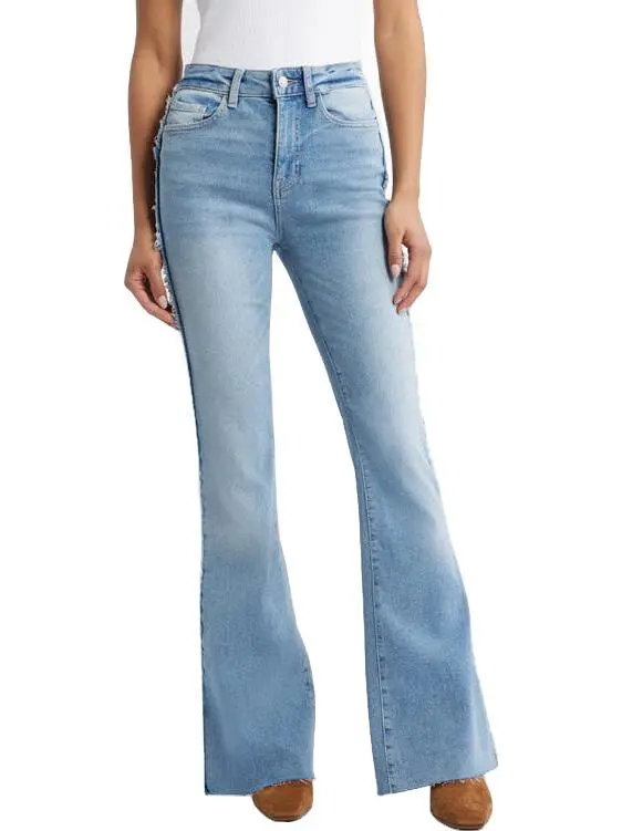 Warp + Weft Mia Fray Seam Flare Leg Jeans Raw Hem - Crossroads