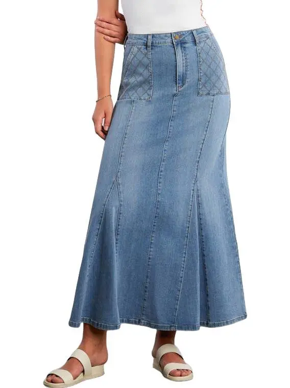 WASH LAB DENIM Denim Maxi Skirt - Cheer Blue