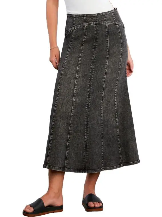 WASH LAB DENIM Denim Midi Skirt - Soft Grey