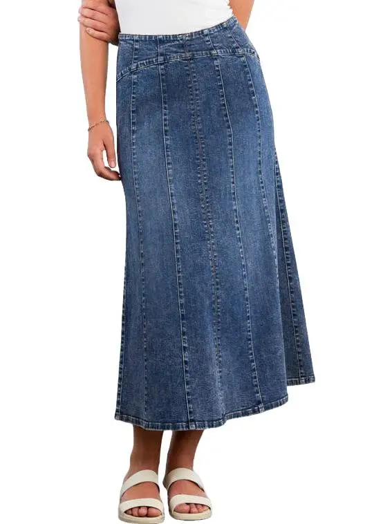 WASH LAB DENIM Denim Midi Skirt - Split Blue