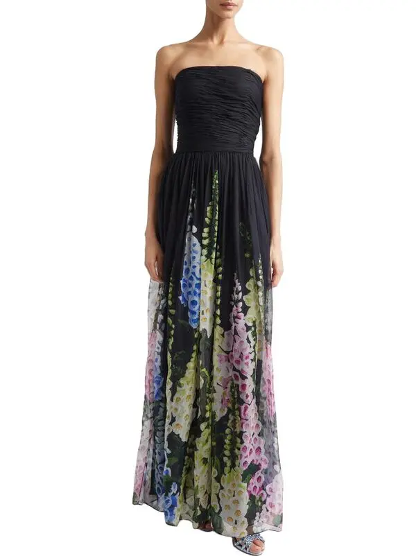 Oscar De La Renta Degradé Foxglove Silk Chiffon Gown - Night Sky Multi