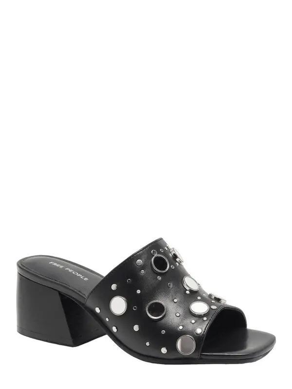 Free People Mirage Studded Block Heel Sandals - Black Leather