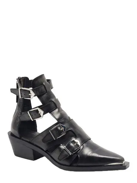 Free People Helen Buckle Strap Bootie - Black Leather