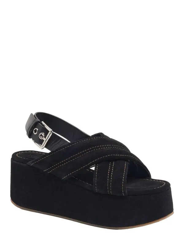 Free People Platform Slingback Sandals - Black Suede