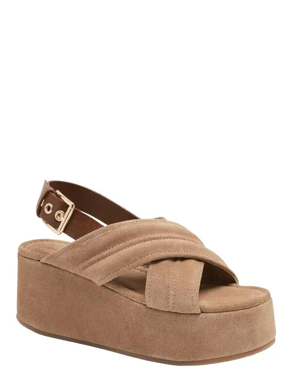 Free People Platform Slingback Sandals - Fawn Suede