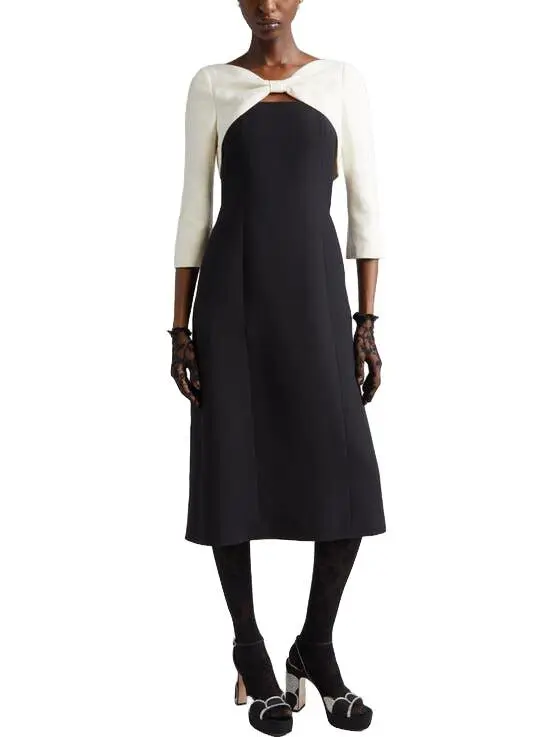 Valentino Garavani Bow Colorblock Crepe Couture Midi Dress - Black/ivory