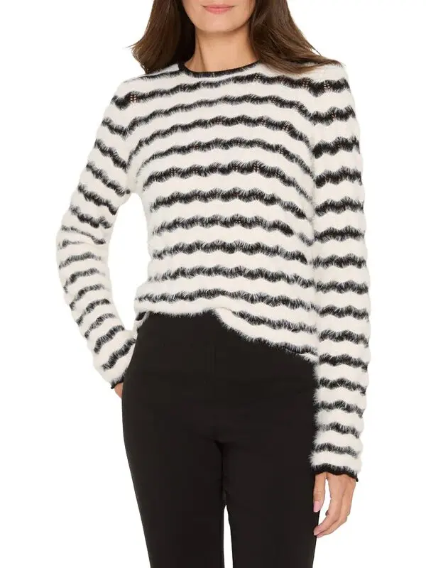 NIC+ZOE Striped Pointelle Stitch Sweater - Cream Multi