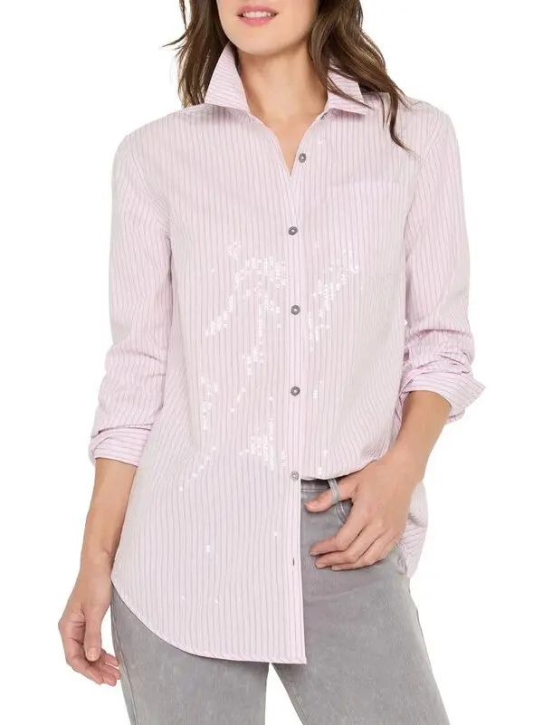 NIC+ZOE Sequin Striped Button-up Shirt - Pink Multi