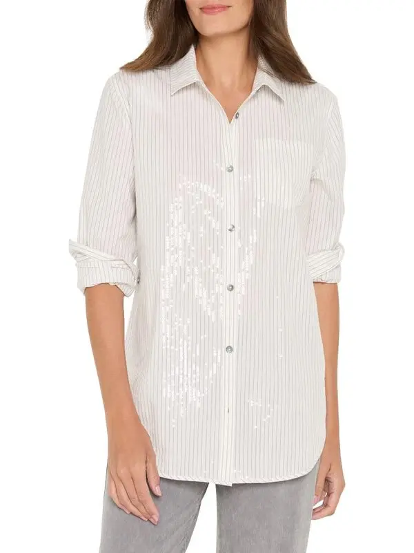NIC+ZOE Sequin Striped Button-up Shirt - White Multi
