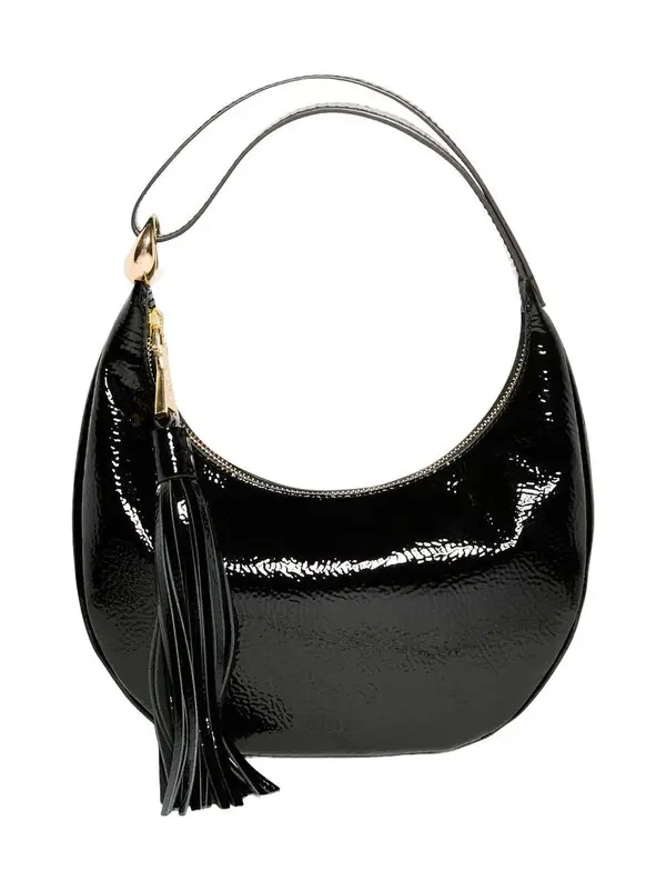 AIMEE Bloom Bean Bag Leather Moon Bag - Black Crinkle Patent