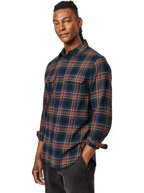AUBIN Crowle Button Up Flannel Shirt - Black Check