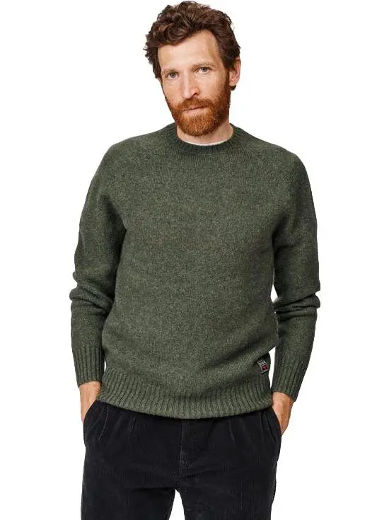 Aubin Prestwick Shetland Crew Neck Sweater - Dark Green